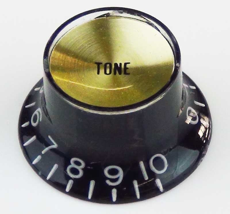 Black Hat Inch Tone Knob with gold cap from Hosco | Allparts UK