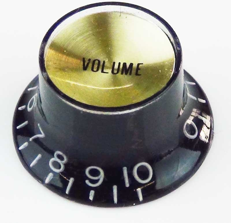 Black Hat Inch Volume Knob with gold cap from Hosco | Allparts UK